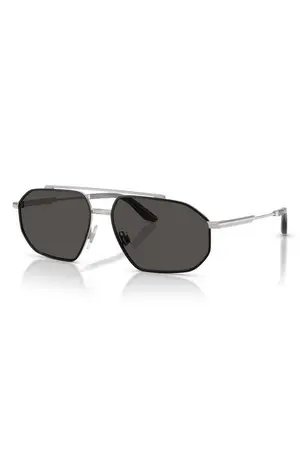 Dolce & Gabbana 59mm Pilot Sunglasses - Silver/matte Black/grey