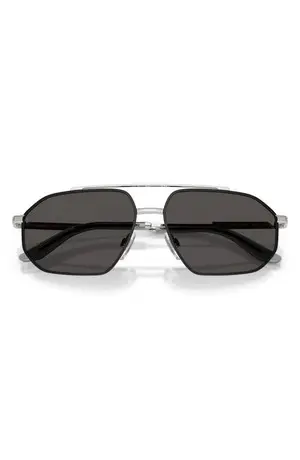 Dolce & Gabbana 59mm Pilot Sunglasses - Silver/matte Black/grey