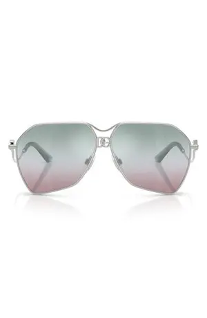 Dolce & Gabbana 62mm Pilot Sunglasses - Silver/grad Pink Grad Green