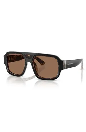 Dolce & Gabbana 55mm Square Aviator Sunglasses - Black Red Havana/dark Brown