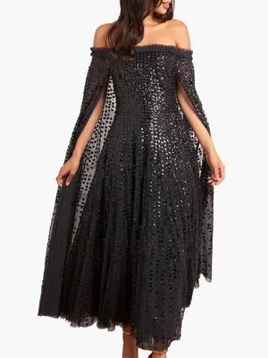 NEEDLE & THREAD Raindrop Cape Ankle Gown - Graphite