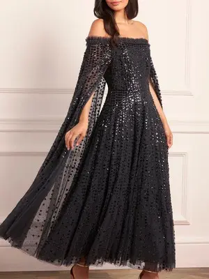 NEEDLE & THREAD Raindrop Cape Ankle Gown - Graphite
