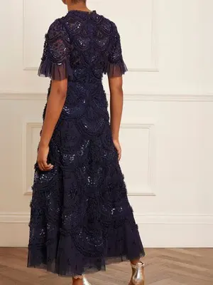 NEEDLE & THREAD Carmen Ruffle Maxi Gown - Navy