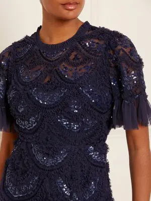 NEEDLE & THREAD Carmen Ruffle Maxi Gown - Navy