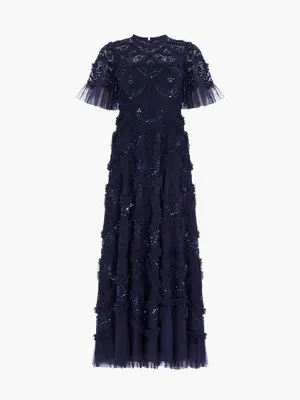 NEEDLE & THREAD Carmen Ruffle Maxi Gown - Navy