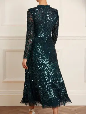 NEEDLE & THREAD Aurelia Long Sleeve Ballerina Dress - Emerald Green