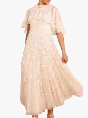 NEEDLE & THREAD Dahlia Ditsy Short Cape Ankle Gown - Cream