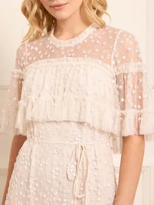 NEEDLE & THREAD Leila Dot Tiered Cape Ankle Gown