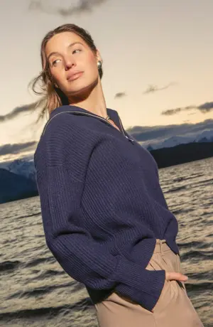 ITALIC Cashmere Quarter Zip Pullover - Blue