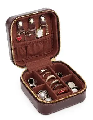 OLD TREND Cube Genuine Leather Compact Jewelry Box - Brown