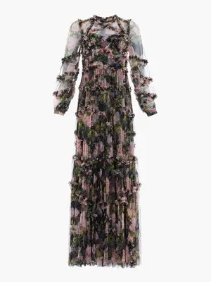 NEEDLE & THREAD English Rose Diamond Ruffle Gown