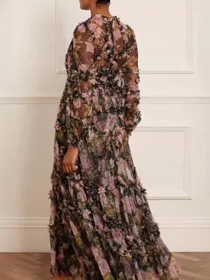 NEEDLE & THREAD English Rose Diamond Ruffle Gown