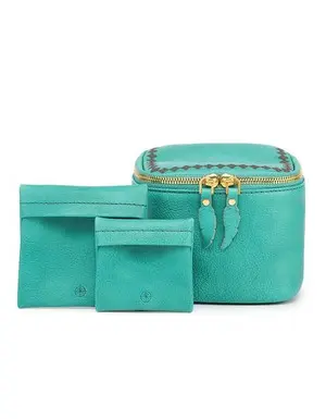 OLD TREND Celosia Genuine Leather Cube Jewelry Case - Aqua