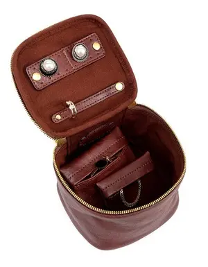 OLD TREND Celosia Genuine Leather Cube Jewelry Case - Brown