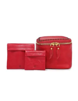 OLD TREND Celosia Genuine Leather Cube Jewelry Case - Red