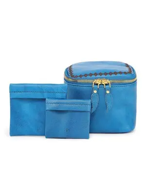 OLD TREND Celosia Genuine Leather Cube Jewelry Case - Sky Blue