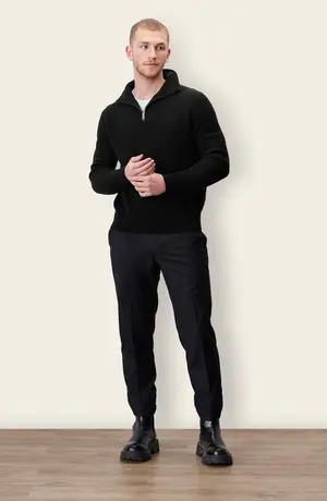 ITALIC Shane Cashmere Quarter Zip Pullover - Black