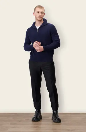 ITALIC Shane Cashmere Quarter Zip Pullover - Navy