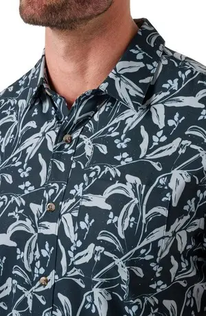 Travis Mathew Techwoven Coast Floral Short Sleeve Performance Button-up Shirt - Total Eclipse