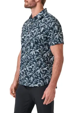 Travis Mathew Techwoven Coast Floral Short Sleeve Performance Button-up Shirt - Total Eclipse