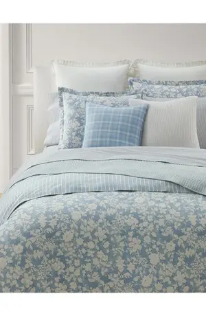Ralph Lauren Heather Floral & Stripe Reversible Cotton Comforter & Sham Set - Blue