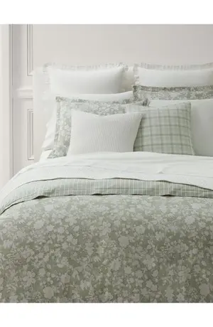 Ralph Lauren Heather Floral & Stripe Reversible Cotton Comforter & Sham Set - Green