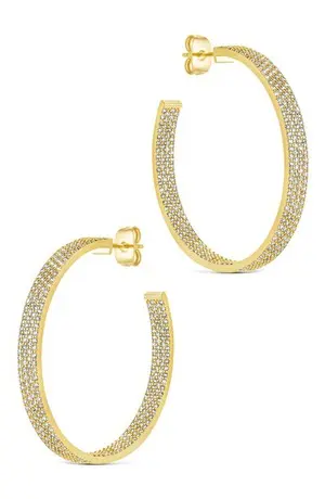 Sterling Forever Cubic Zirconia Inside Out Hoop Earrings - Gold