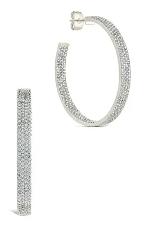 Sterling Forever Cubic Zirconia Inside Out Hoop Earrings - Silver