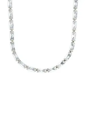 Sterling Forever Modernist Baguette Tennis Necklace - Silver