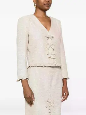 Alessandra Rich Bow-embellished Sequined Jacket - Neutrals