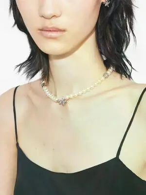 Tory Burch Moondance Pavé Flower Pearl Necklace