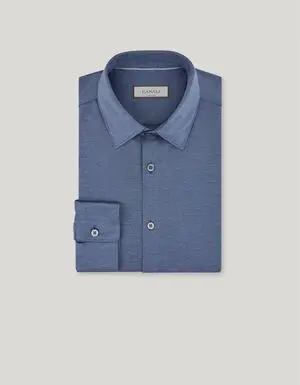 Canali Casual Air Force Regular Fit Cotton And Lyocell Jersey Shirt - Blue