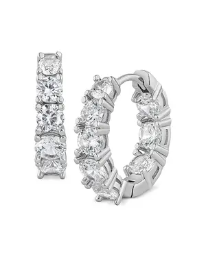 KENNETH JAY LANE Cubic Zirconia Inside Outside Hoop Earrings - Silver
