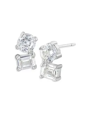 KENNETH JAY LANE Round And Emerald Cut Cubic Zirconia Stud Earrings - Silver