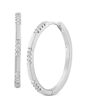 KENNETH JAY LANE Pave Station Oval Hoop Earrings - Silver
