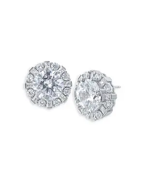 KENNETH JAY LANE Baguette And Round Cubic Zirconia Halo Stud Earrings - Silver