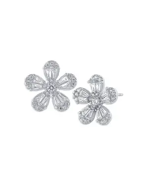 KENNETH JAY LANE Cubic Zirconia Flower Button Earrings - Silver