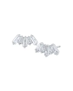 KENNETH JAY LANE Baguette Cubic Zirconia Fan Stud Earrings - Silver