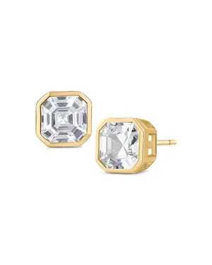 KENNETH JAY LANE Asscher Cut Cubic Zirconia Stud Earrings - Gold