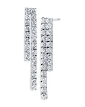 KENNETH JAY LANE Cubic Zirconia Double Row Drop Earrings - Silver
