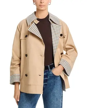 Rails Lucien Plaid Trim Double Breasted Jacket - Sand