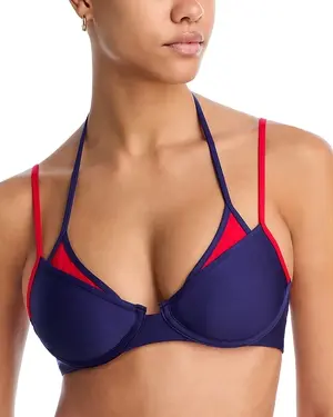 Aqua Layered Look Bikini Top - Navy/red