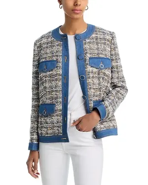 Women's Denim Jackets with Faux Leather Trim