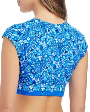 BLEU BY ROD BEATTIE Tie Front Cap Sleeve Swim Top - Bleu Depth