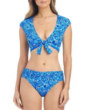 BLEU BY ROD BEATTIE Tie Front Cap Sleeve Swim Top - Bleu Depth