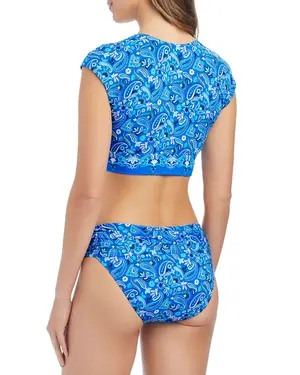 BLEU BY ROD BEATTIE Tie Front Cap Sleeve Swim Top - Bleu Depth