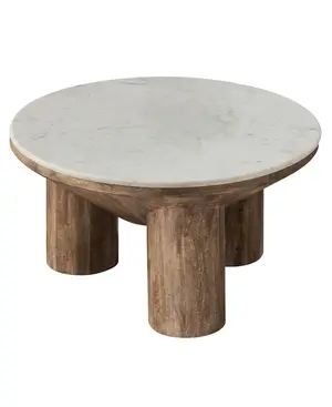 MODWAY Ellison 33" Round Wood Coffee Table With Marble Top