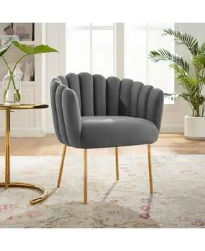 MODWAY Sanna Channel Tufted Performance Velvet Armchair - Gray