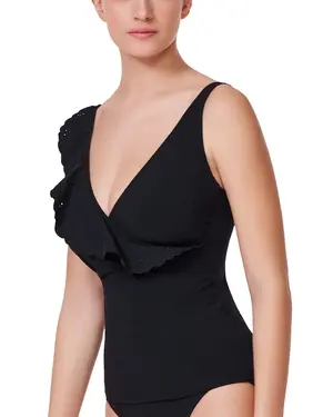 GOTTEX Ruffled Crossover Tankini Top - Black