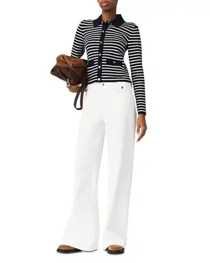 Maje Striped Polo Cardigan - Navy